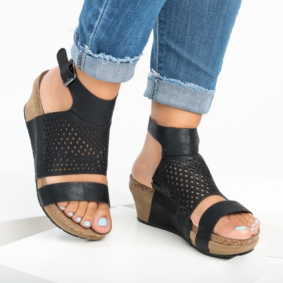 SunnyMia | Shoes | Black Laser Cut Wedges | Poshmark